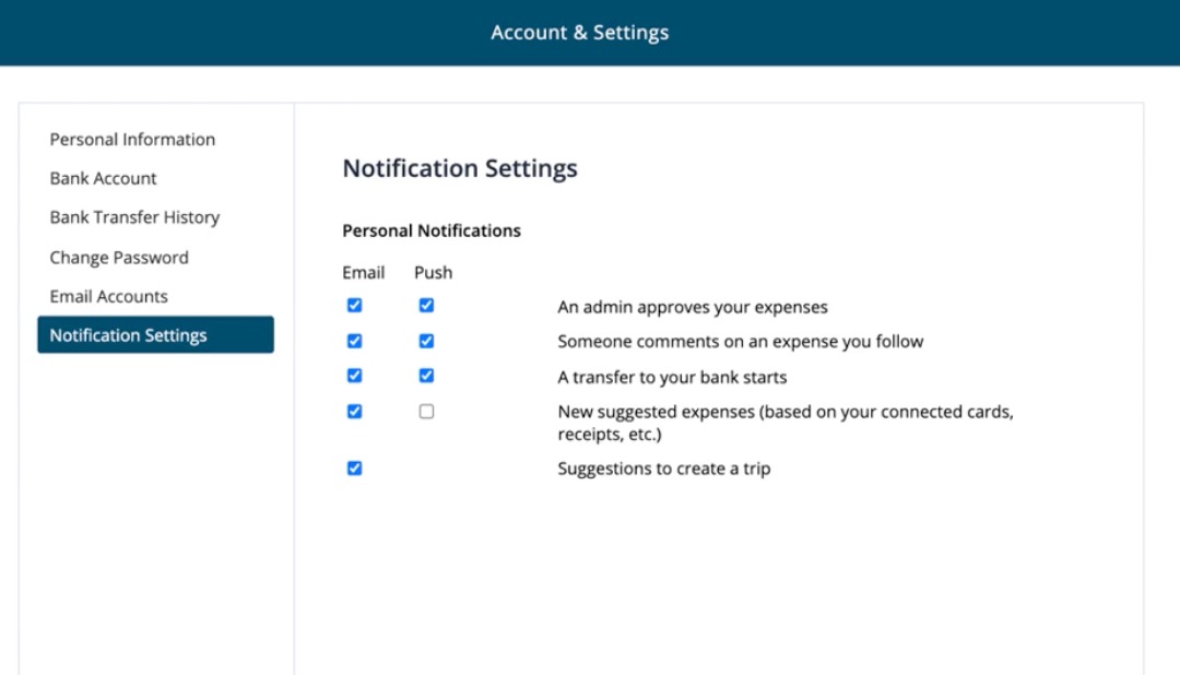 Manage Email Notification Settings in SVB T&E – SVB T&E