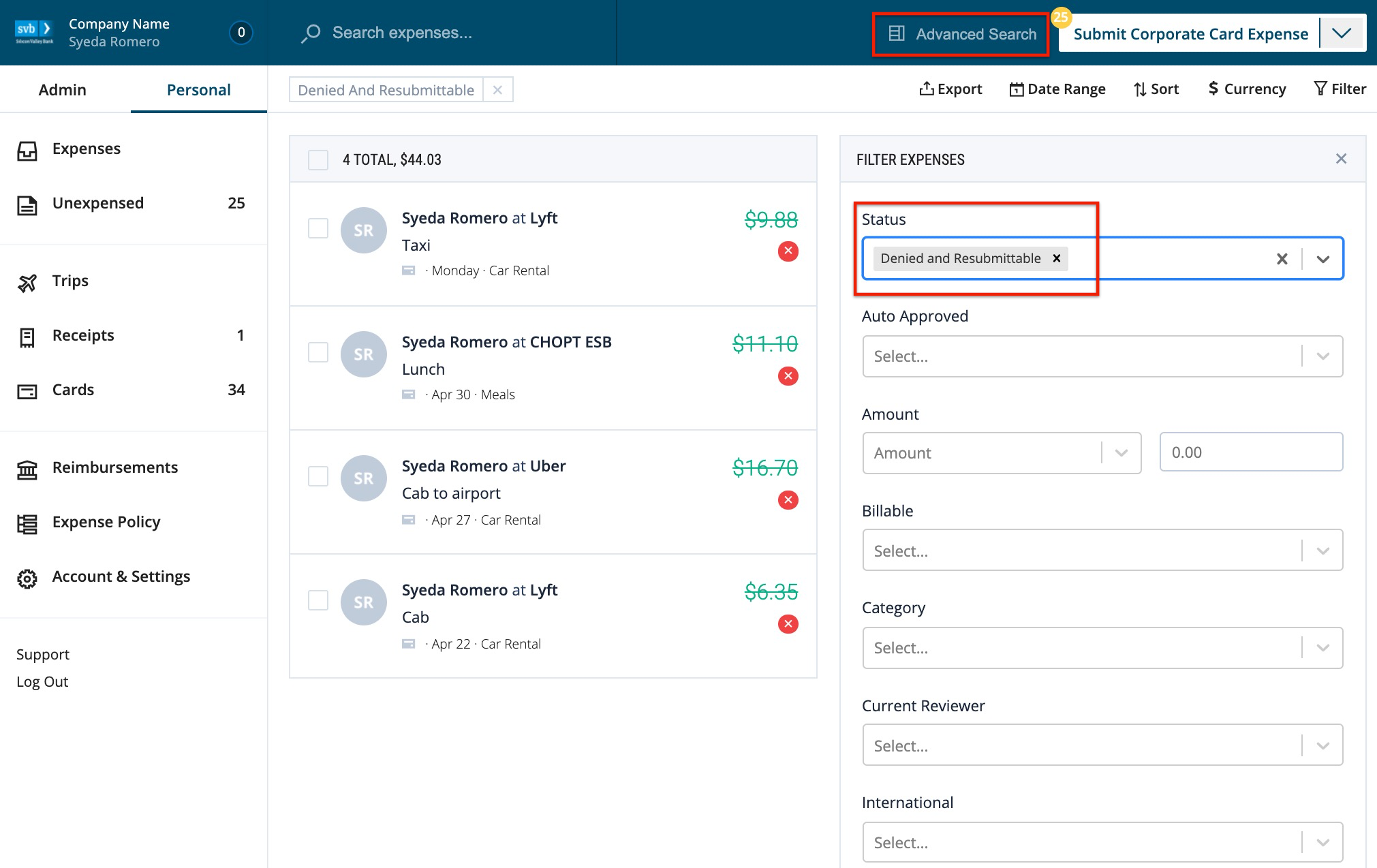 How to Resubmit a Denied Expense – SVB T&E