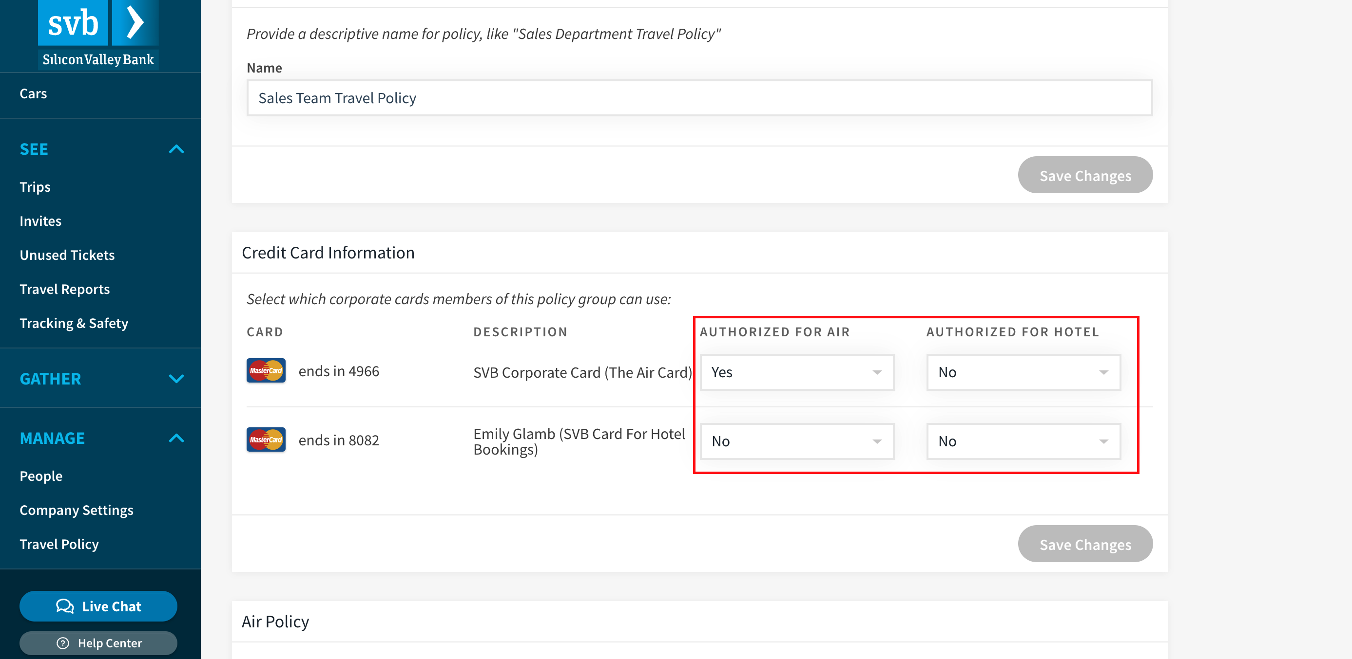 Adding a Travel Policy to your SVB T&E Account – SVB T&E