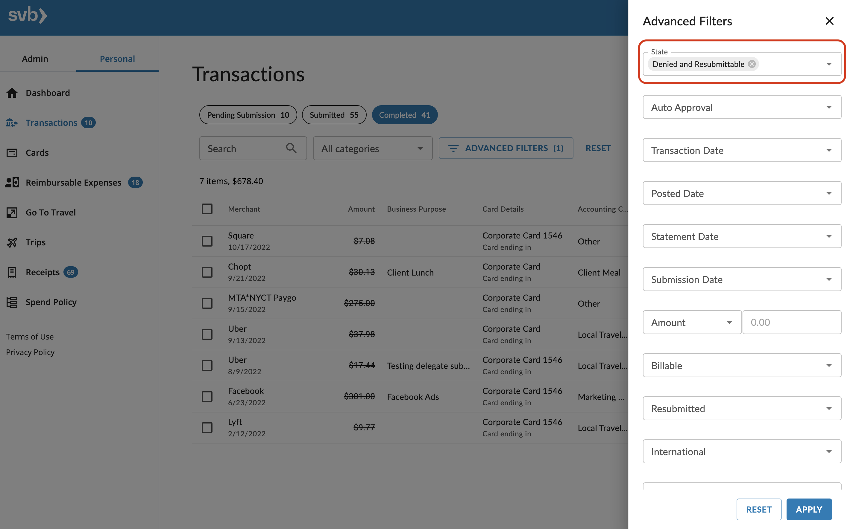 How to Resubmit a Denied Expense – SVB T&E